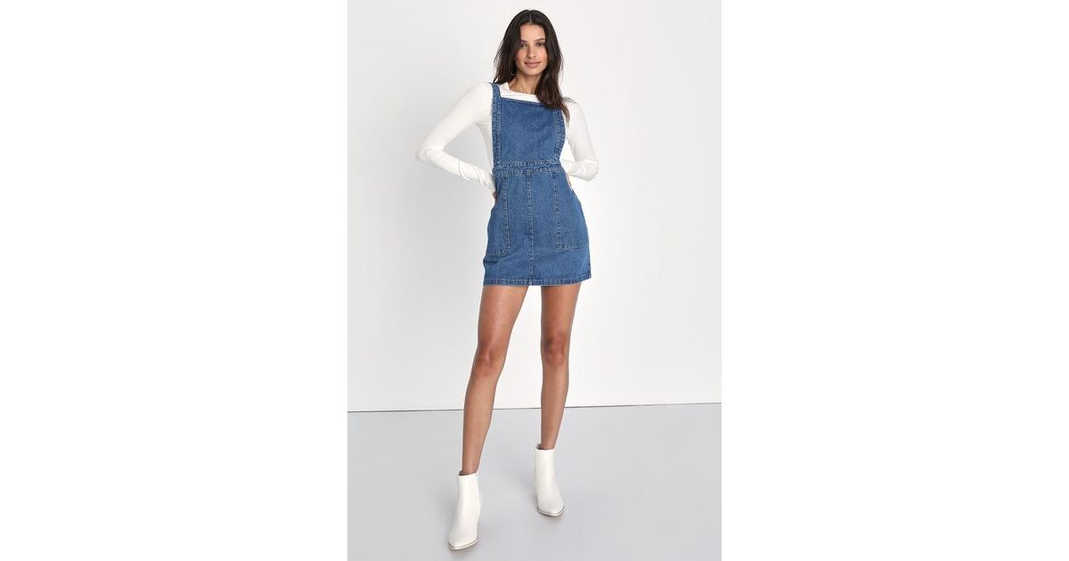 Lulus Complete Crush Medium Wash Denim Mini Overall Dress in Blue | Lyst