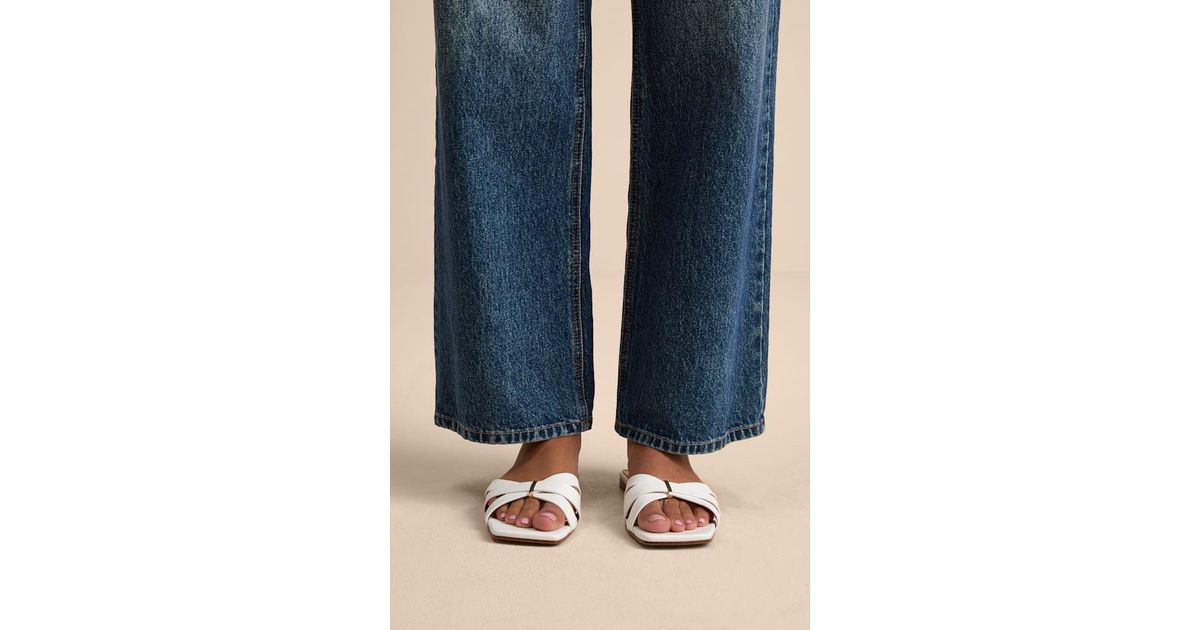 Lulus Saylor Bone Strappy Flat Slide Sandals in Blue | Lyst