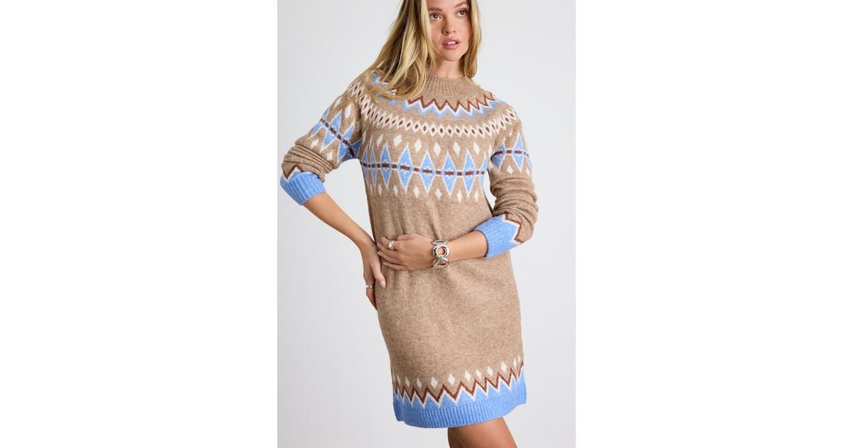 Lulus Becklynn Fair Isle Sweater Mini Dress in Gray | Lyst