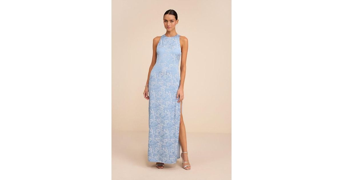 Lulus Lamila Floral Satin Column Maxi Dress in Blue | Lyst