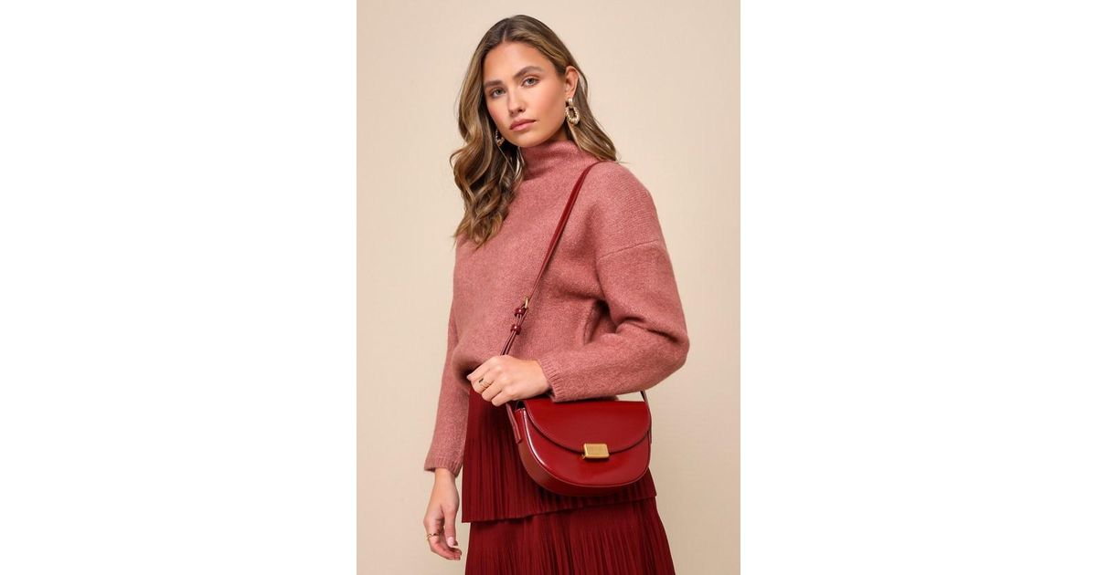 Lulus Perfect Sunday Rust Half Circle Crossbody Bag in Red | Lyst