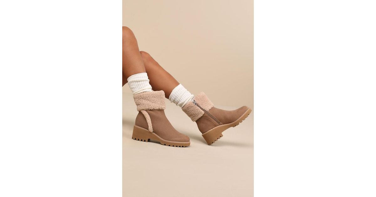 Dolce Vita Hug H20 Mushroom Suede Leather Faux Fur Ankle Booties in ...