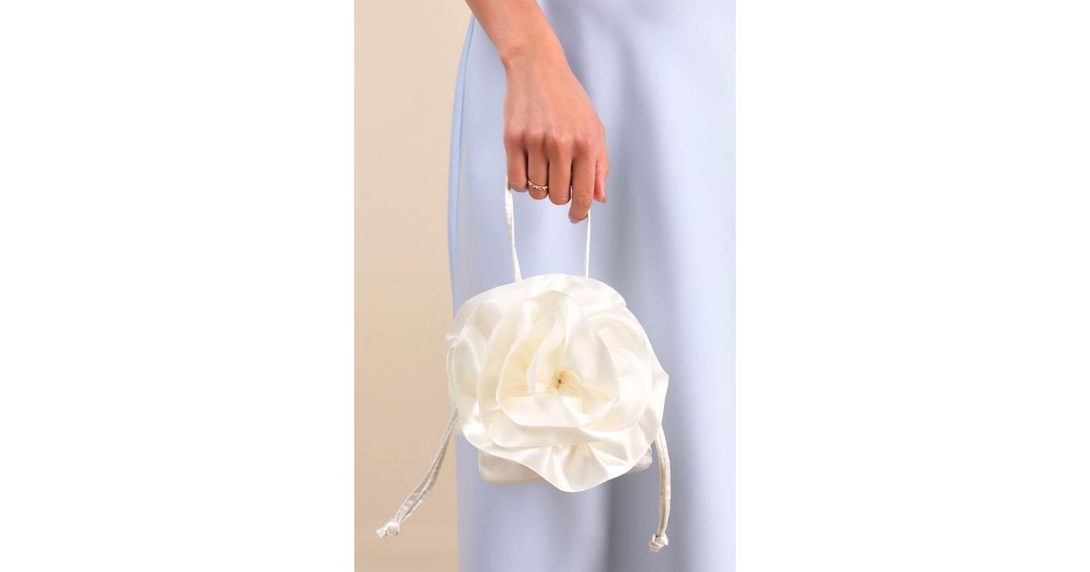 Lulus Reeta Satin Rosette Bucket Bag in Natural | Lyst UK