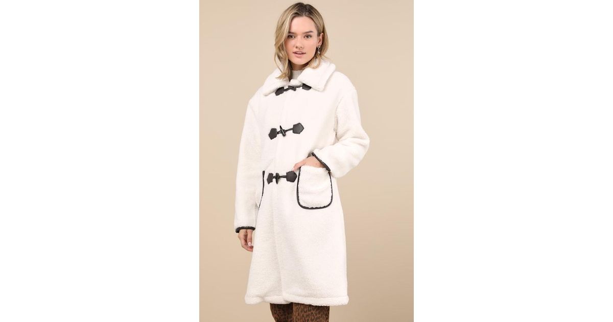 NVLT Berber Cream Shearling Collared Toggle Coat in Natural | Lyst