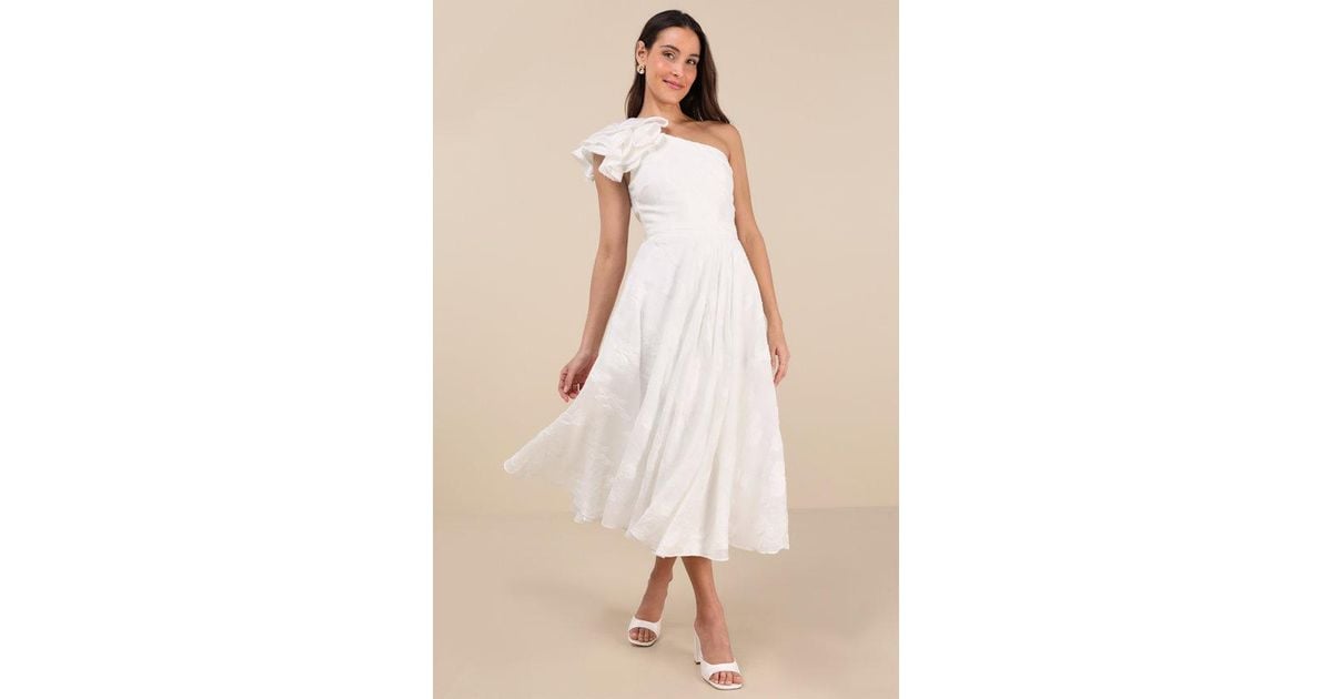 Lulus Sweet Definition Burnout Ruffled One-Shoulder Midi Dress in ...