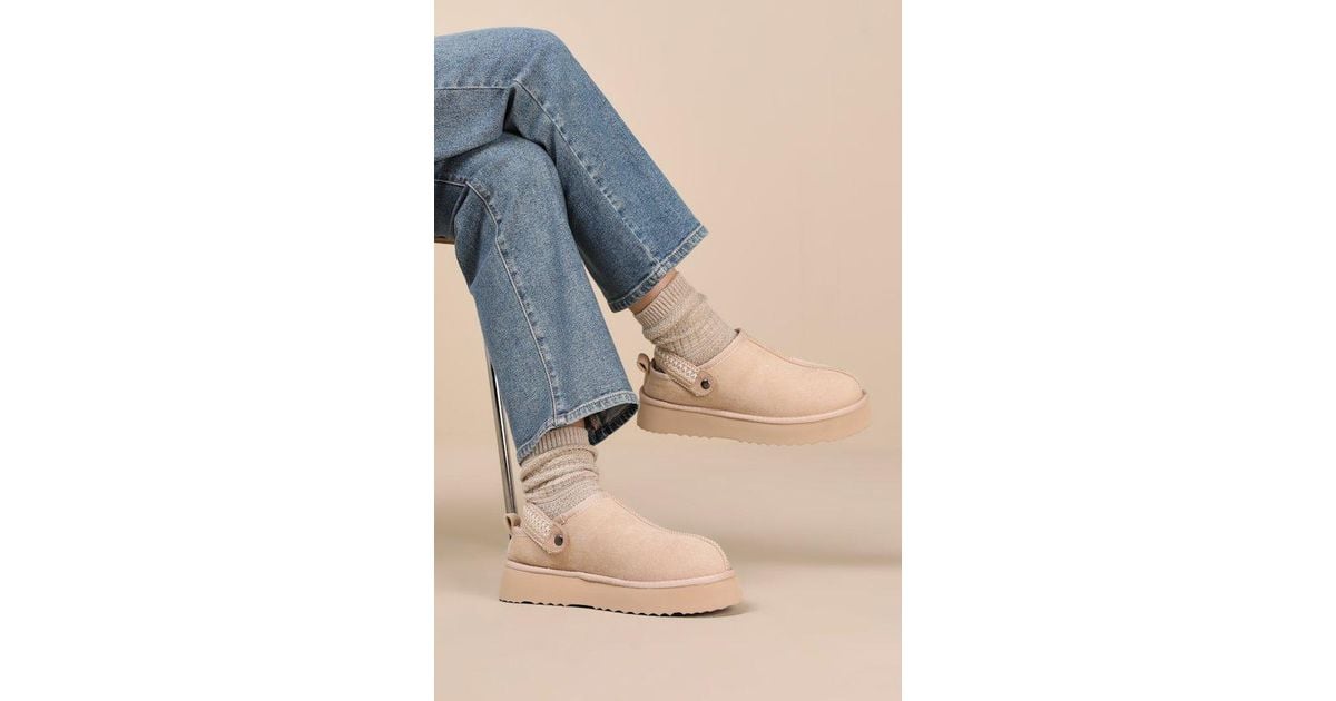 Matisse Storm Natural Suede Faux Fur Flatform Slippers in Blue | Lyst