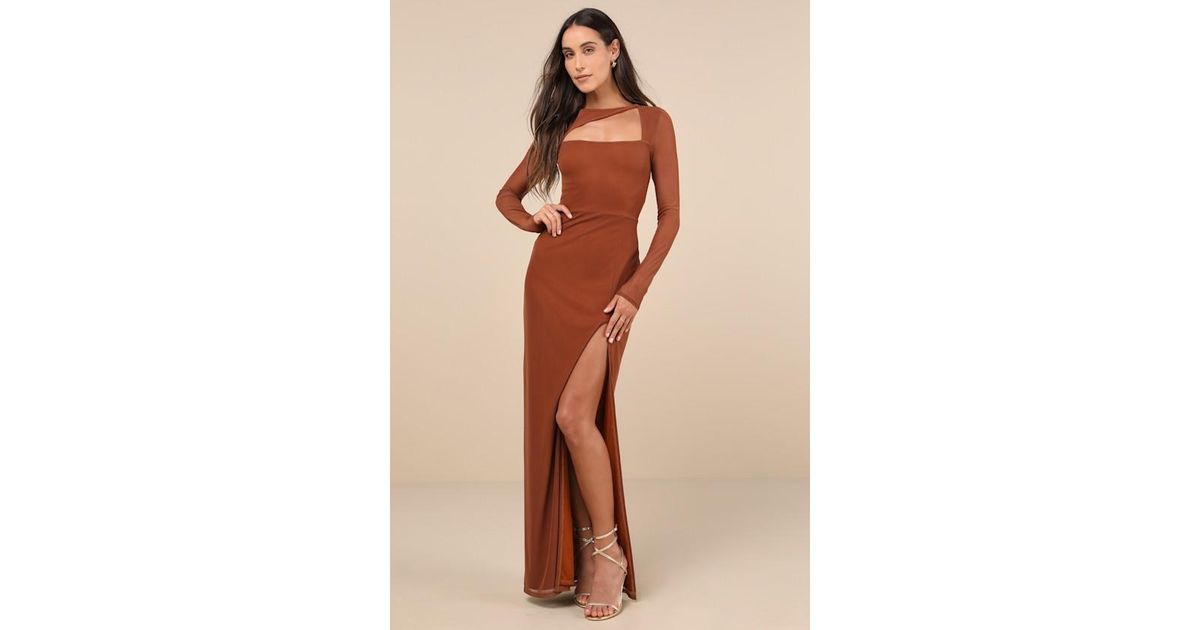 Lulus Remarkable Attitude Rust Mesh Asymmetrical Cutout Maxi Dress in ...