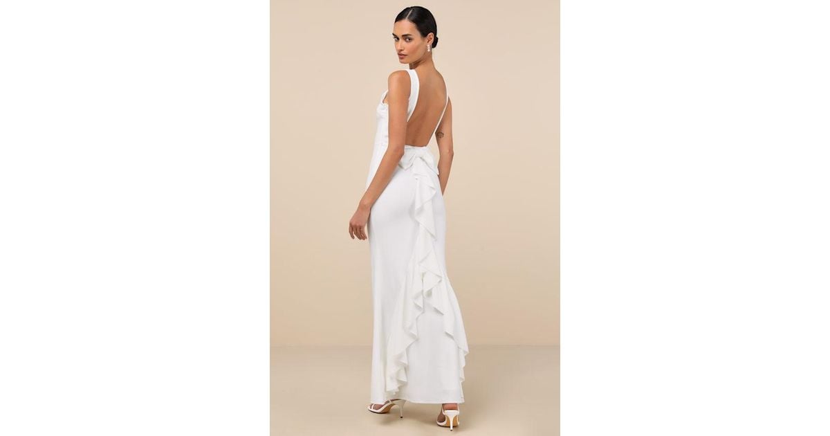 Lulus Exquisite Refinement Backless Bow Ruffled Maxi Dress in Natural ...