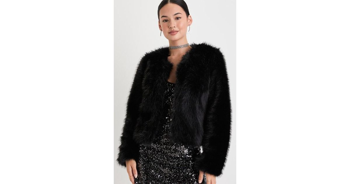 Lulus Glam Attitude Faux Fur Jacket in Black | Lyst UK