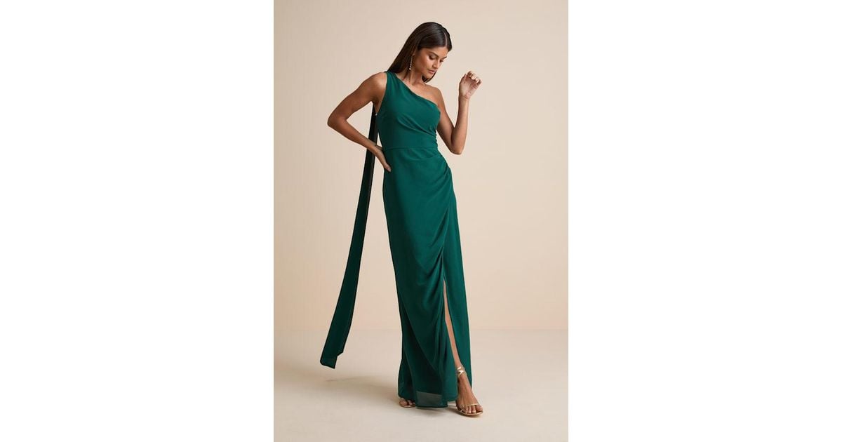 Lulus Adeline Emerald One-Shoulder Scarf Maxi Dress in Green | Lyst