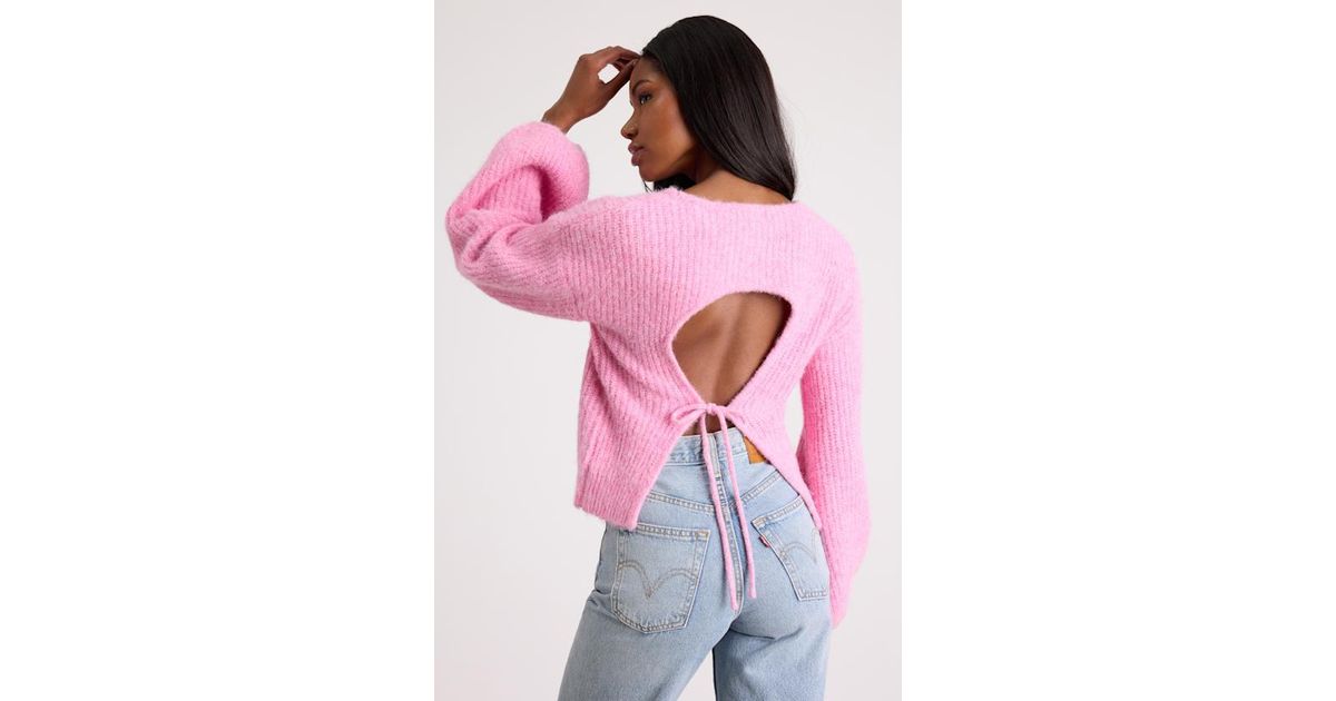 Lulus Direna Fuzzy Tie-Back Long Sleeve Sweater in Pink | Lyst