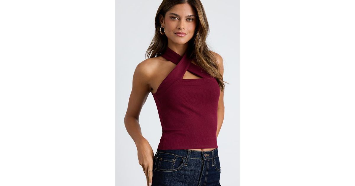 Lulus Essential Energy Ribbed Sleeveless Cross-Front Top in Red | Lyst UK