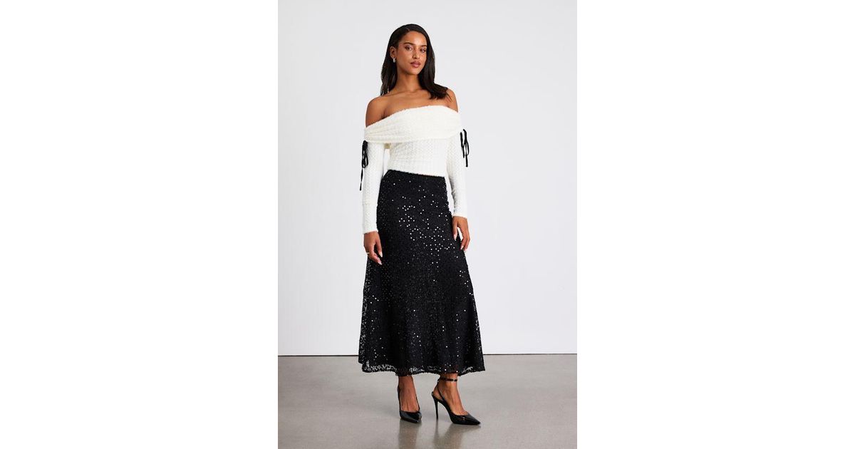 Lulus Isabelle Lace Sequin High-Rise Maxi Skirt in White | Lyst