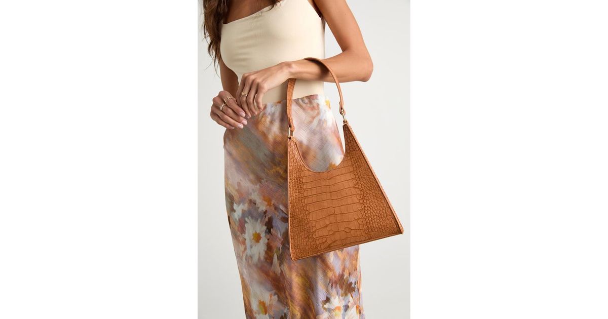 Lulus Renata Croc-Embossed Shoulder Bag in Natural | Lyst