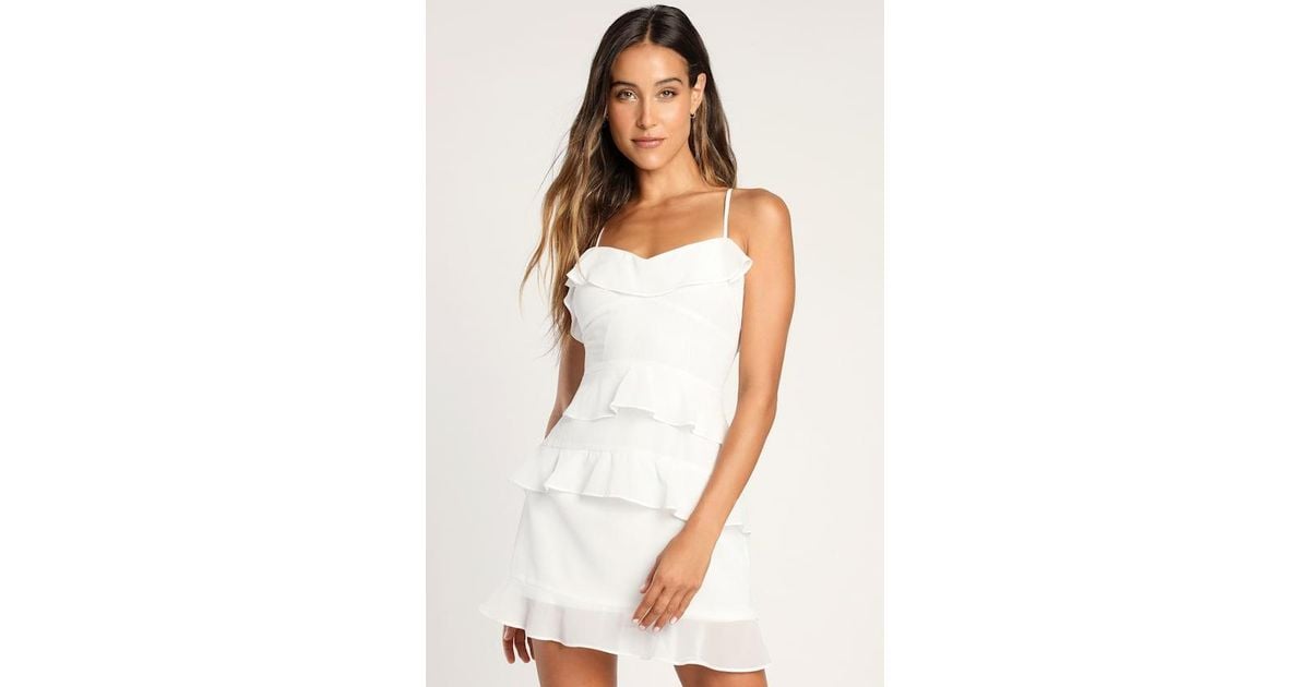 Lulus Terrifically Trendy Tiered Ruffled Mini Dress in White | Lyst