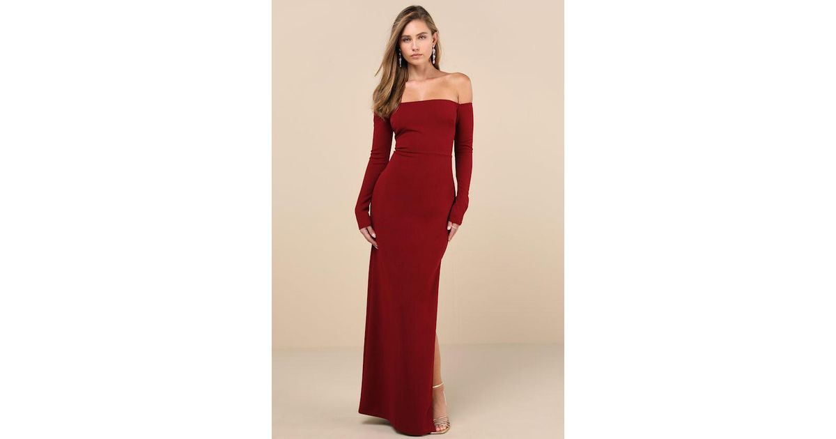 Lulus Stunning Excellence Off-The-Shoulder Maxi Dress in Red | Lyst