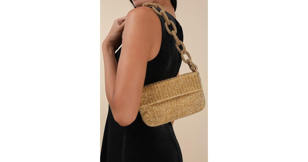 Lulus Ailean Beaded Shoulder Bag in Natural | Lyst