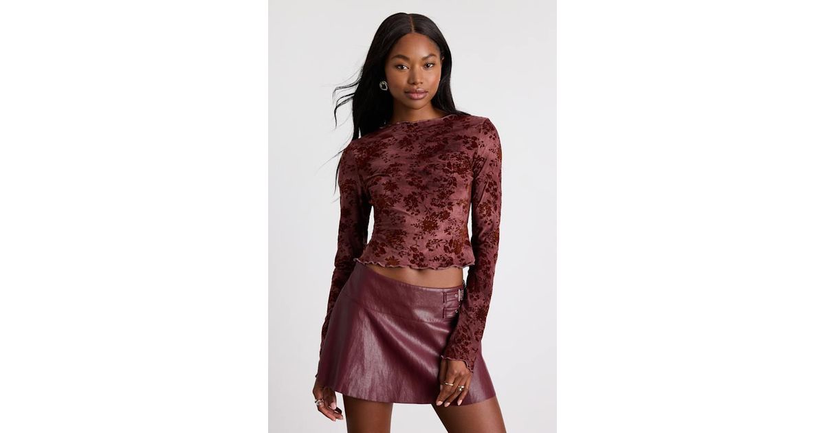 Lulus Victoria Dark Floral Burnout Long Sleeve Top in Red | Lyst