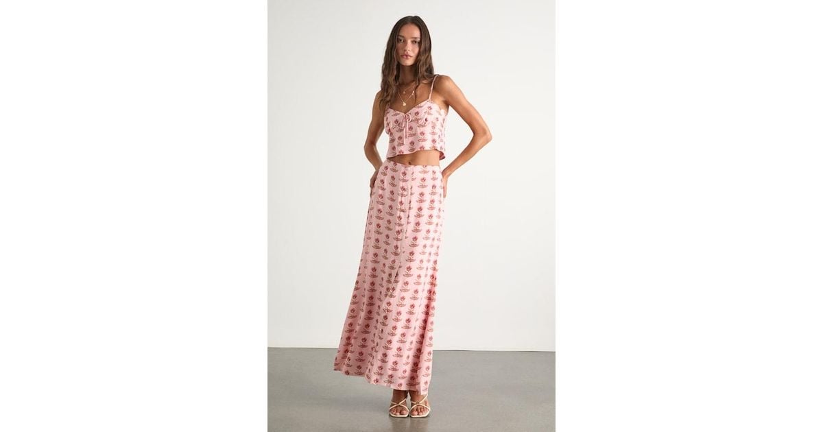 Lulus Chel Boho Print Button-Front Maxi Skirt in Pink | Lyst