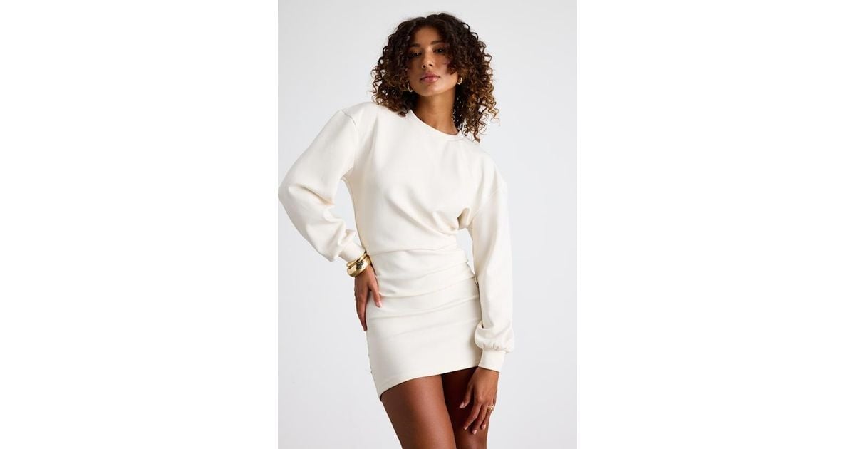 Lulus Bellamy Jersey Knit Long Sleeve Mini Dress in White | Lyst UK
