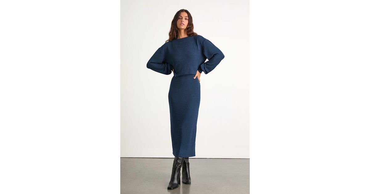 Lulus Marvelous Match Knit Two-Piece Midi Dress & Sweater Set in Blue ...