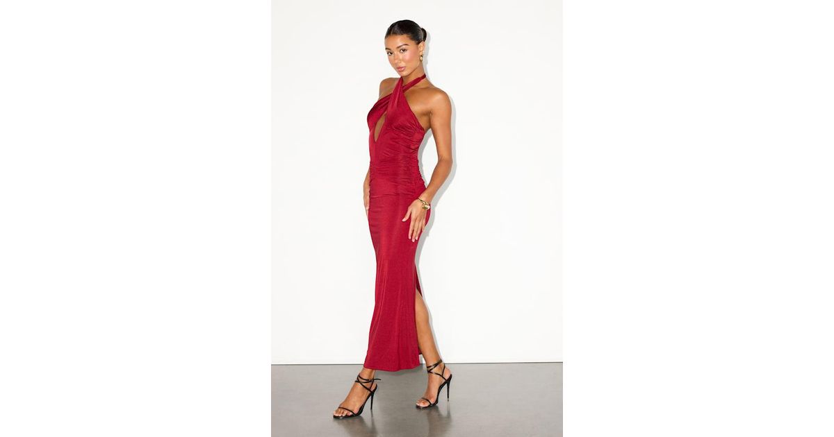 Lulus Tailynn Slinky Knit Cross-Front Maxi Dress in Red | Lyst