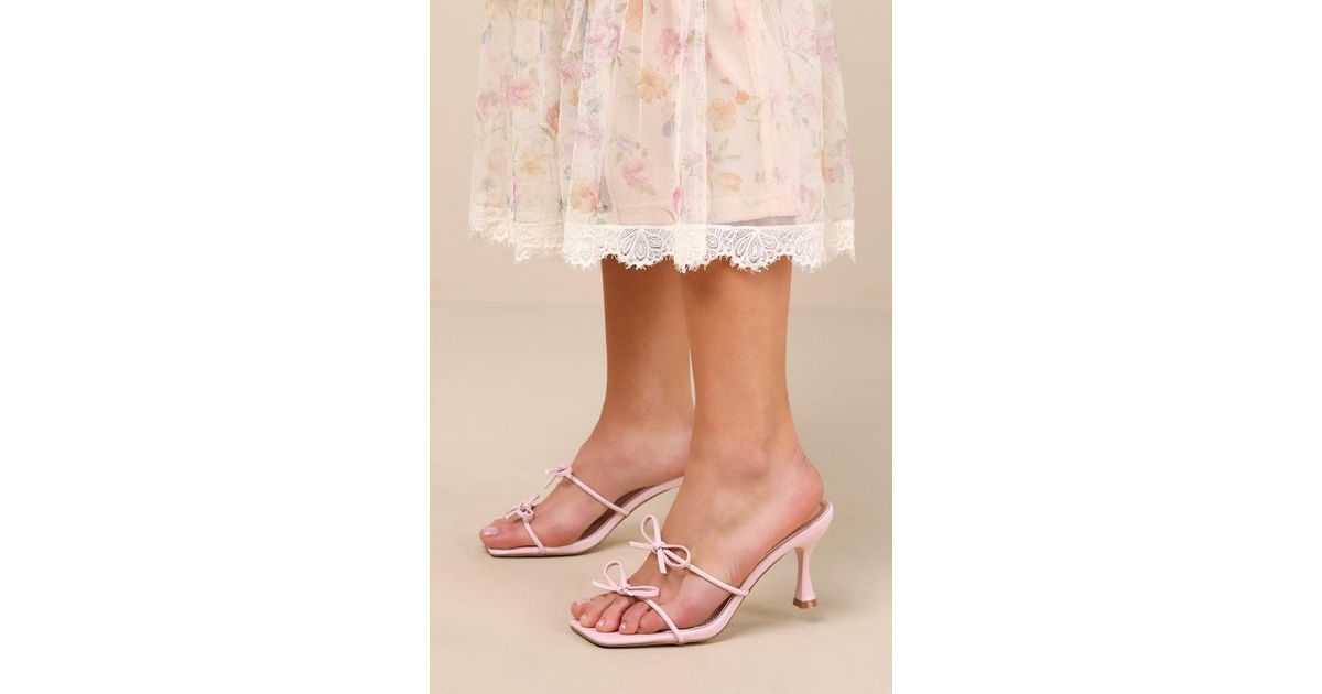 Lulus Serinda Strappy Bow High Heel Slide Sandals in Pink | Lyst