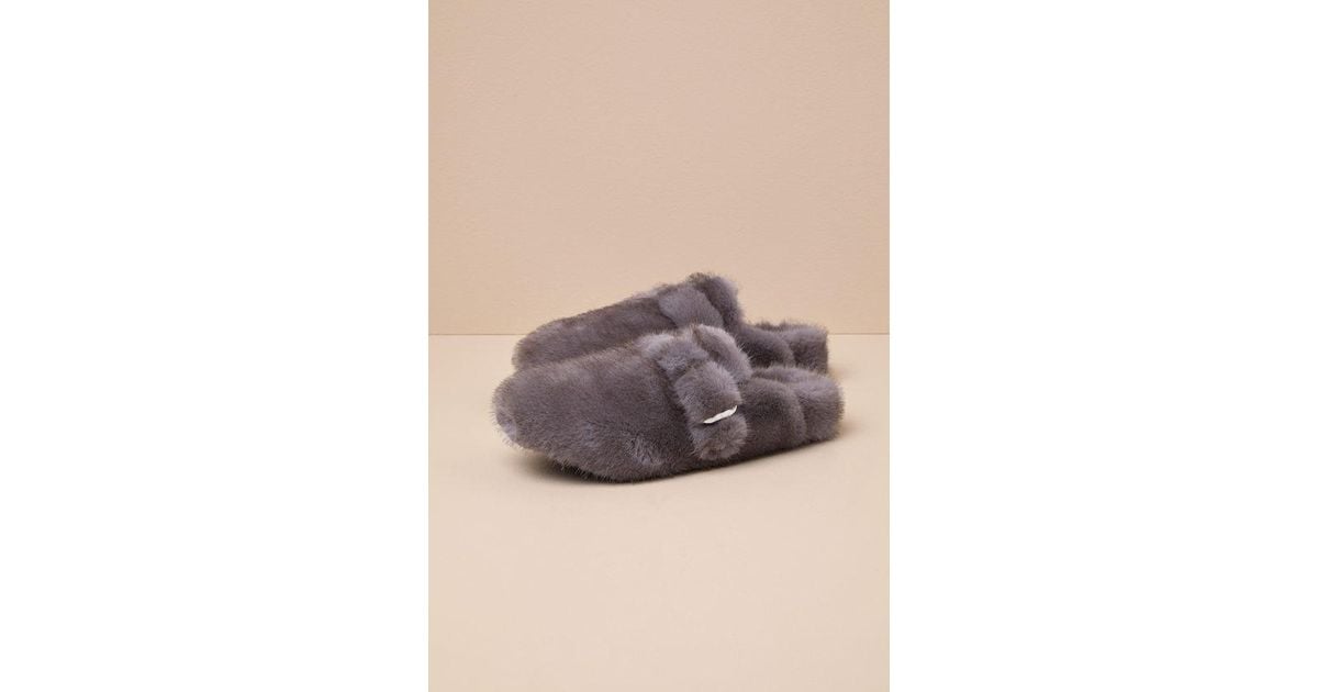 Steve Madden Bohan Faux Fur Buckle Mule Slides in Gray | Lyst