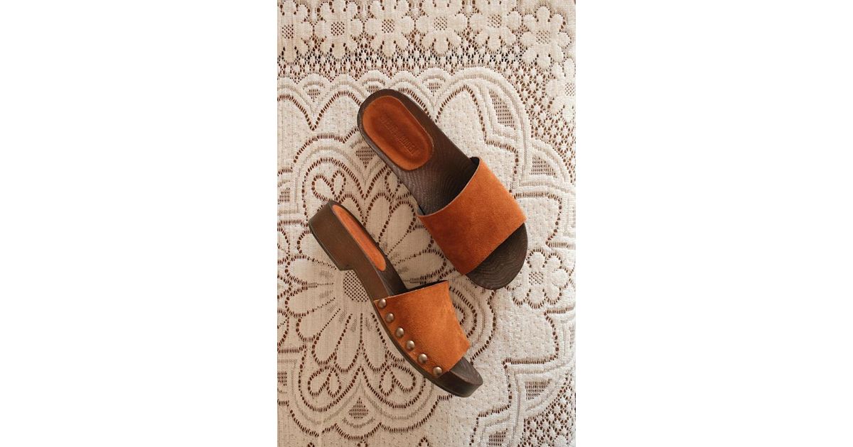 Steve Madden Cento Chestnut Suede Leather Slide Sandals in Natural | Lyst
