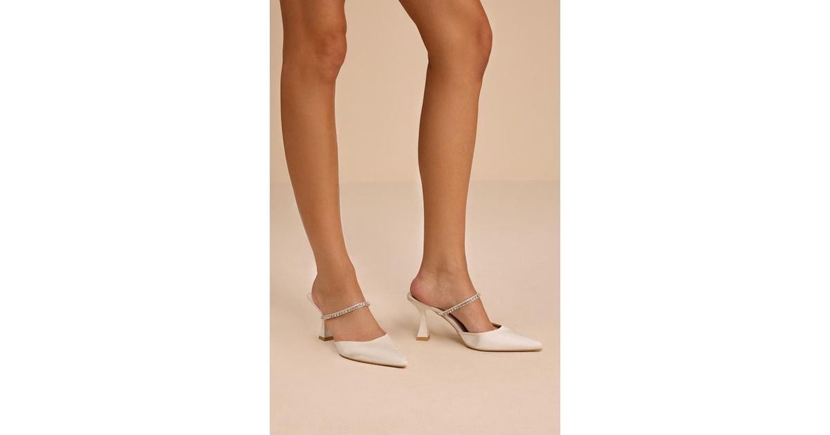 Lulus Noha Satin Rhinestone Mule Pumps in Natural | Lyst