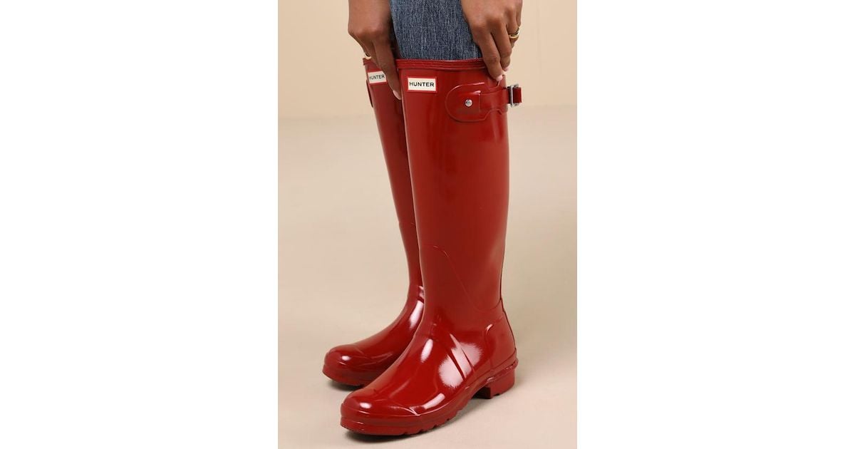 HUNTER Original Tall Military Glossy Rain Boots in Red | Lyst
