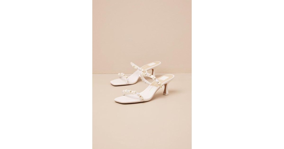 Dolce Vita Grason Leather Pearl Beaded High Heel Slide Sandals in ...
