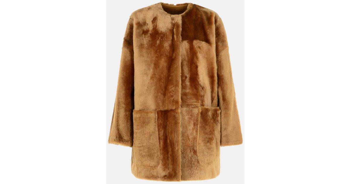 Max Mara 'Santos' Reversible Shearling Sheepskin in Brown | Lyst