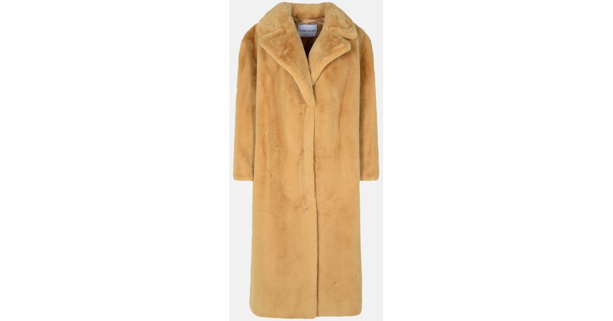 Stand Studio 'maria' Faux Fur Coat in Yellow | Lyst