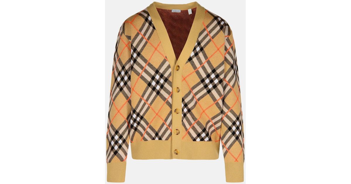 Burberry 'check' Wool Cardigan in Natural for Men | Lyst