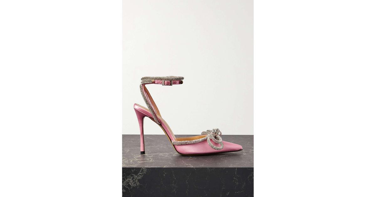 Mach & Mach Light Double Bow Crystal Silk-Satin Pumps in Gray | Lyst