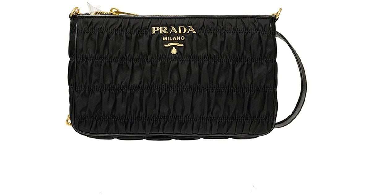 Prada Nylon Logo Shoulder Bag in Black | Lyst