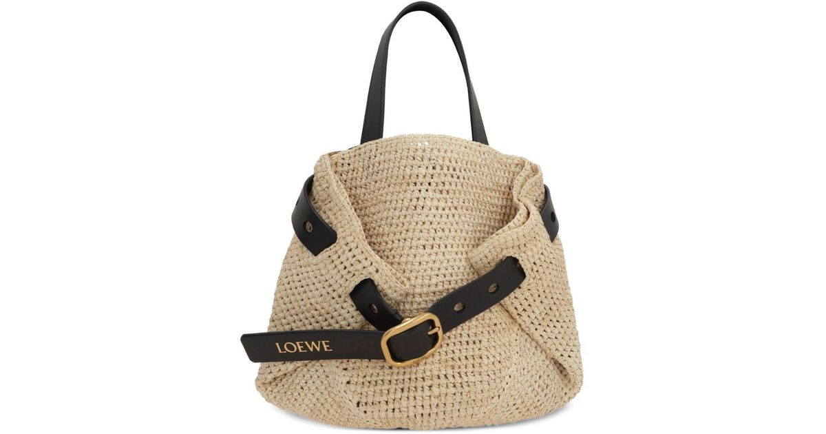 Loewe Punch Hole Mini Straw Bucket Bag in Natural | Lyst