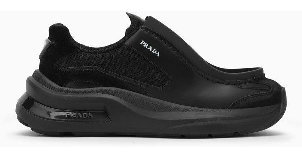 Prada Leather Systeme Trainer in Black | Lyst