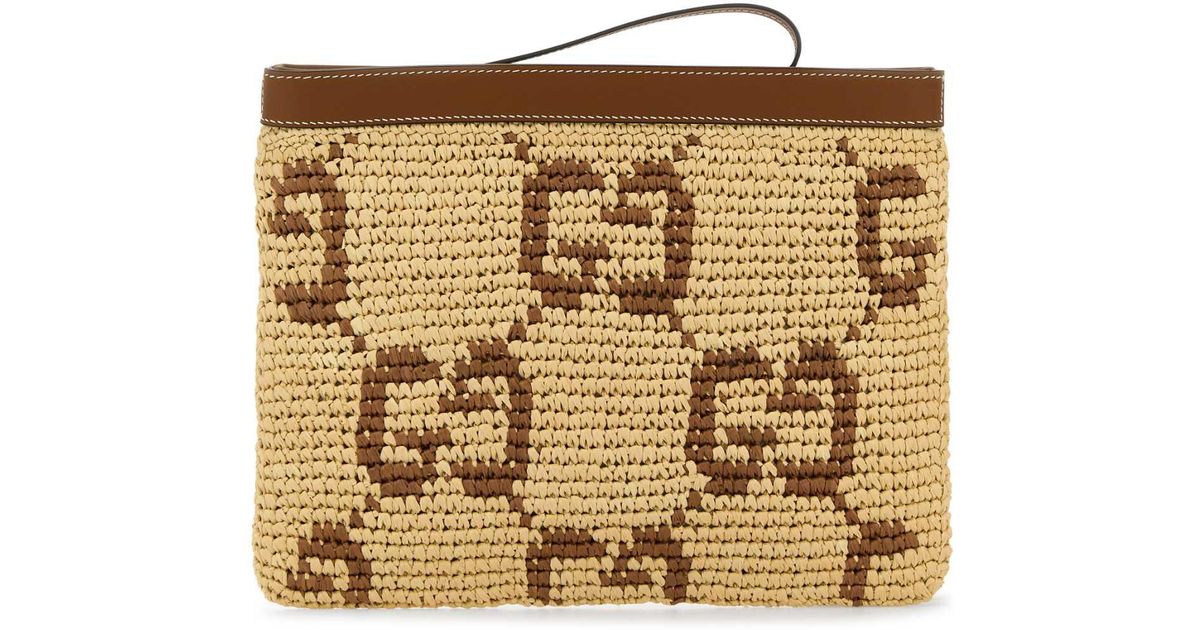 Gucci Embroidered Raffia Summer Clutch in Metallic | Lyst