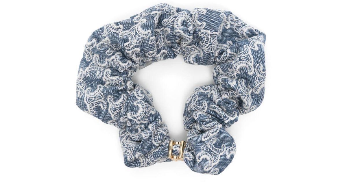 Celine Logo Scrunchie in Blue | Lyst