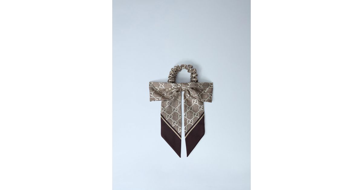 Gucci Silk Bow Scrunchie in White | Lyst