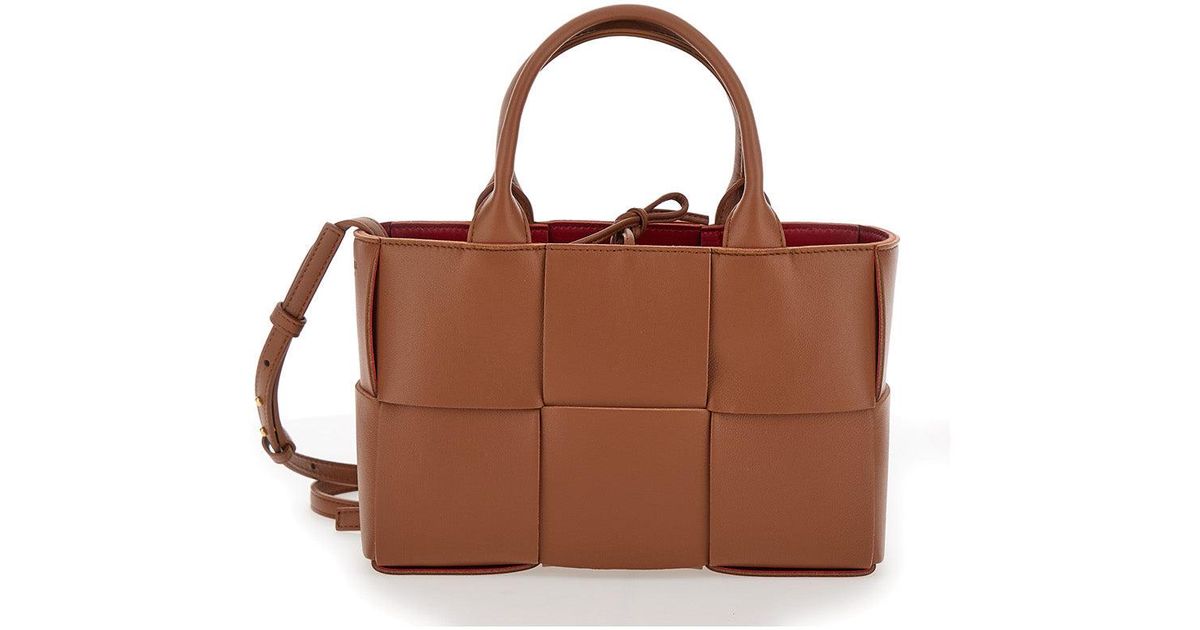 Bottega Veneta 'Arco Tote Mini' Handbag With Intreccio Motif in Brown ...