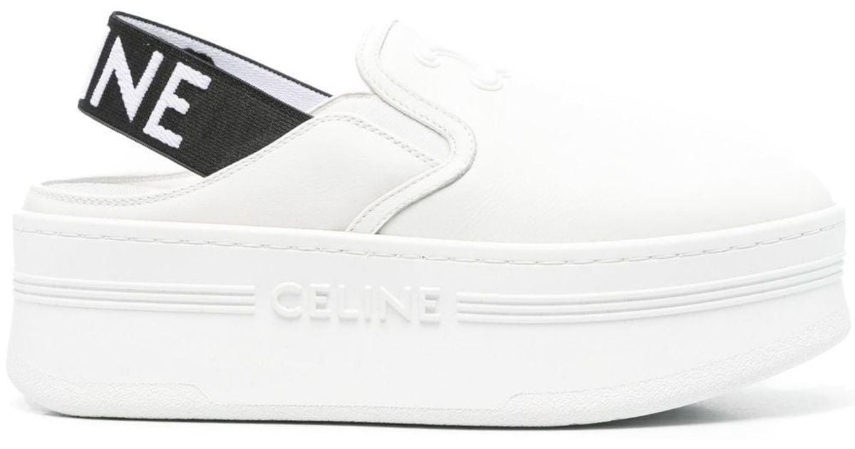 Celine Block Leather Slippers in White | Lyst