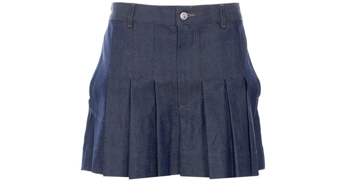 A.P.C. Pleated Mini Denim Skirt in Blue | Lyst