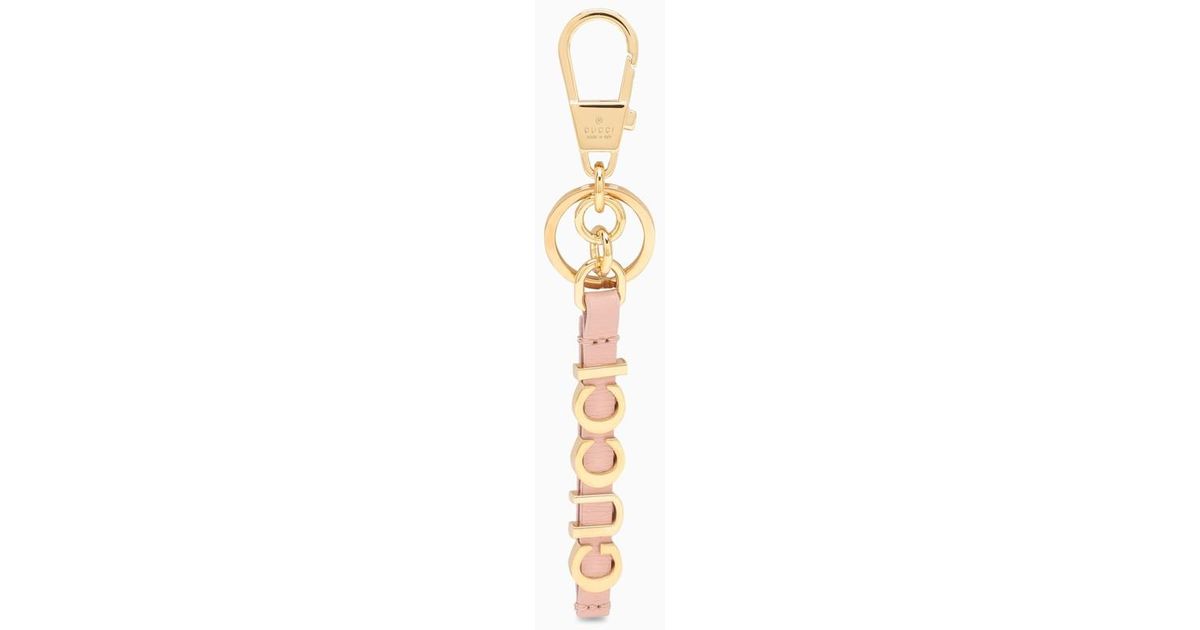 Gucci Pink And Gold Leather Keyring With Logo in Metallic | Lyst