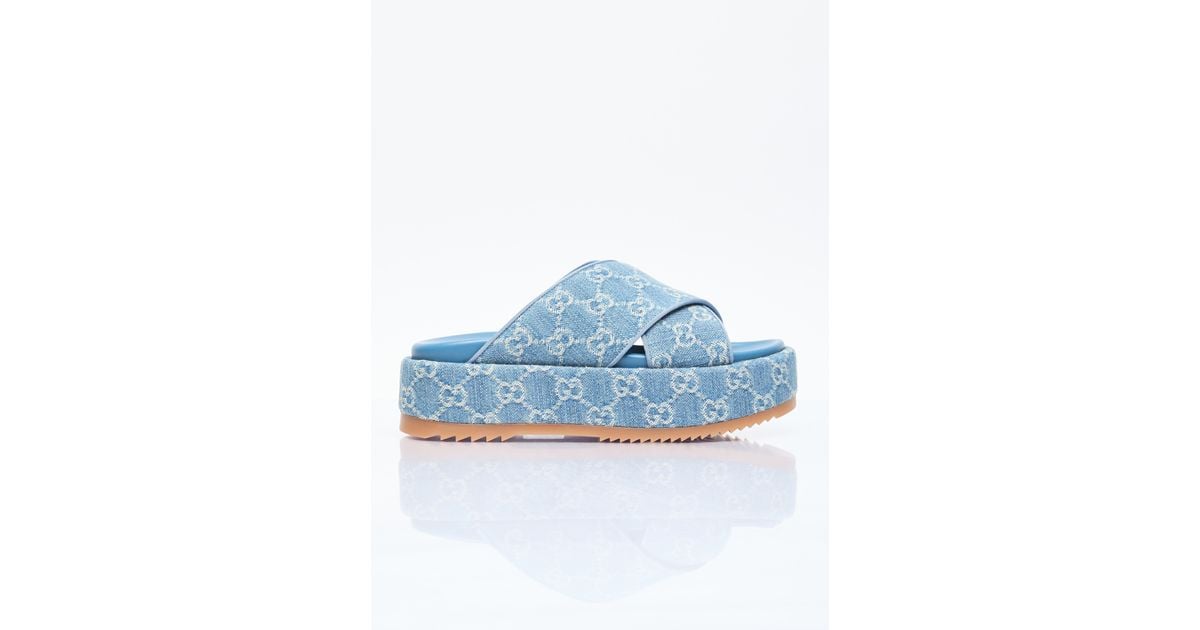 Gucci Gg Platform Slide Sandal, , Fabric in Blue | Lyst