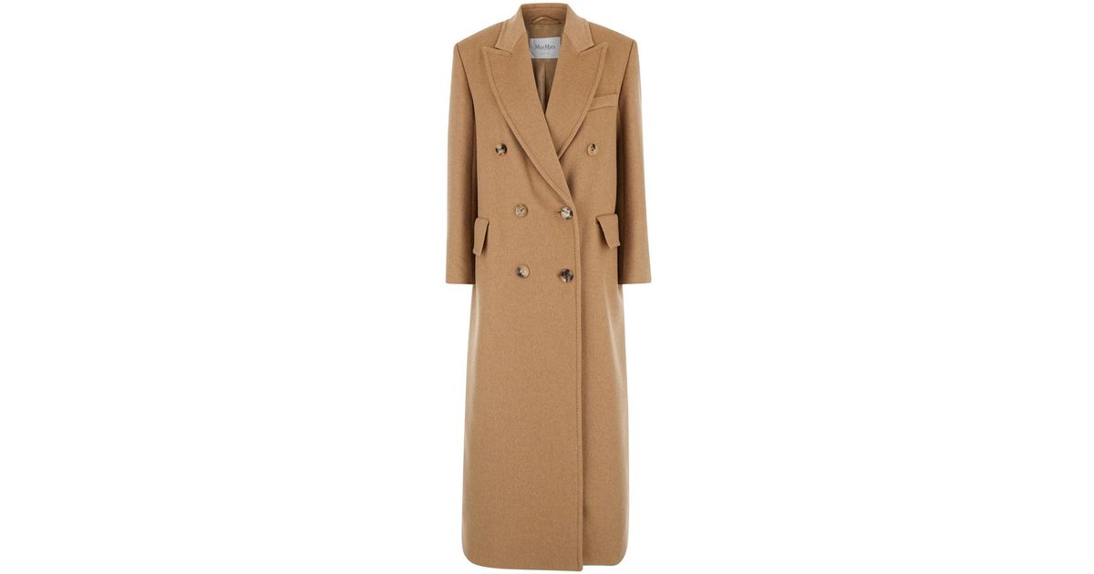 Max Mara 'Fungo' Long Camel Coat With Peak Revers in Natural | Lyst