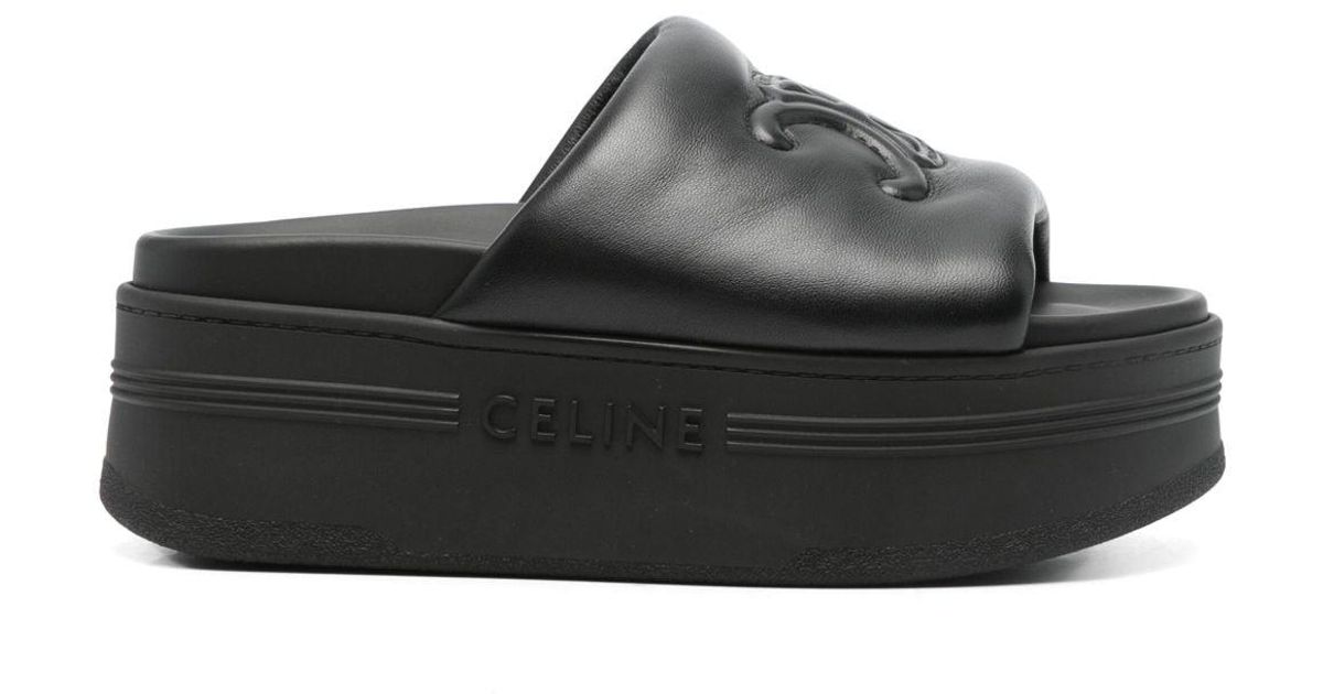 Celine Block Platform Sandalo in Black | Lyst
