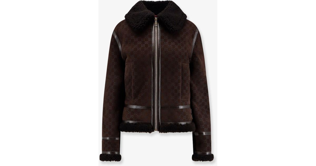 Gucci Suede Jacket With Gg Motif in Black | Lyst